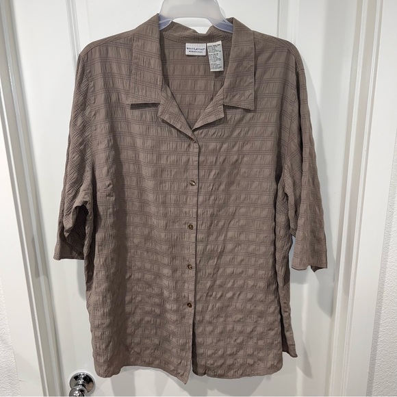 white tag | Tops | White Stag Womens 34 Sleeve Button Up Shirt 2628w Plus Brown Textured Stretch ...